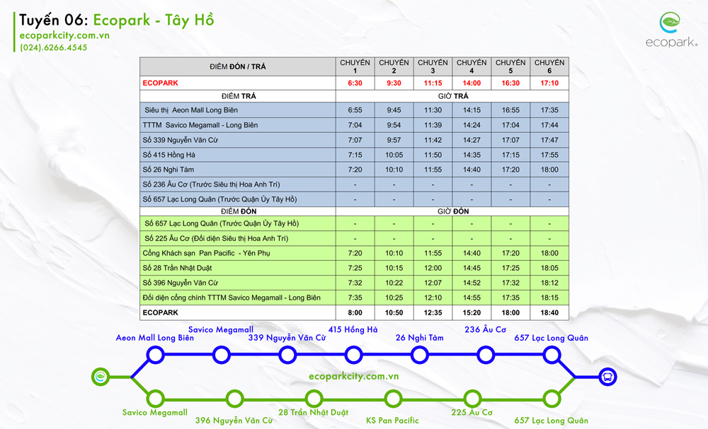 Lịch trình xe buýt Ecopark 2023 - Ecopark